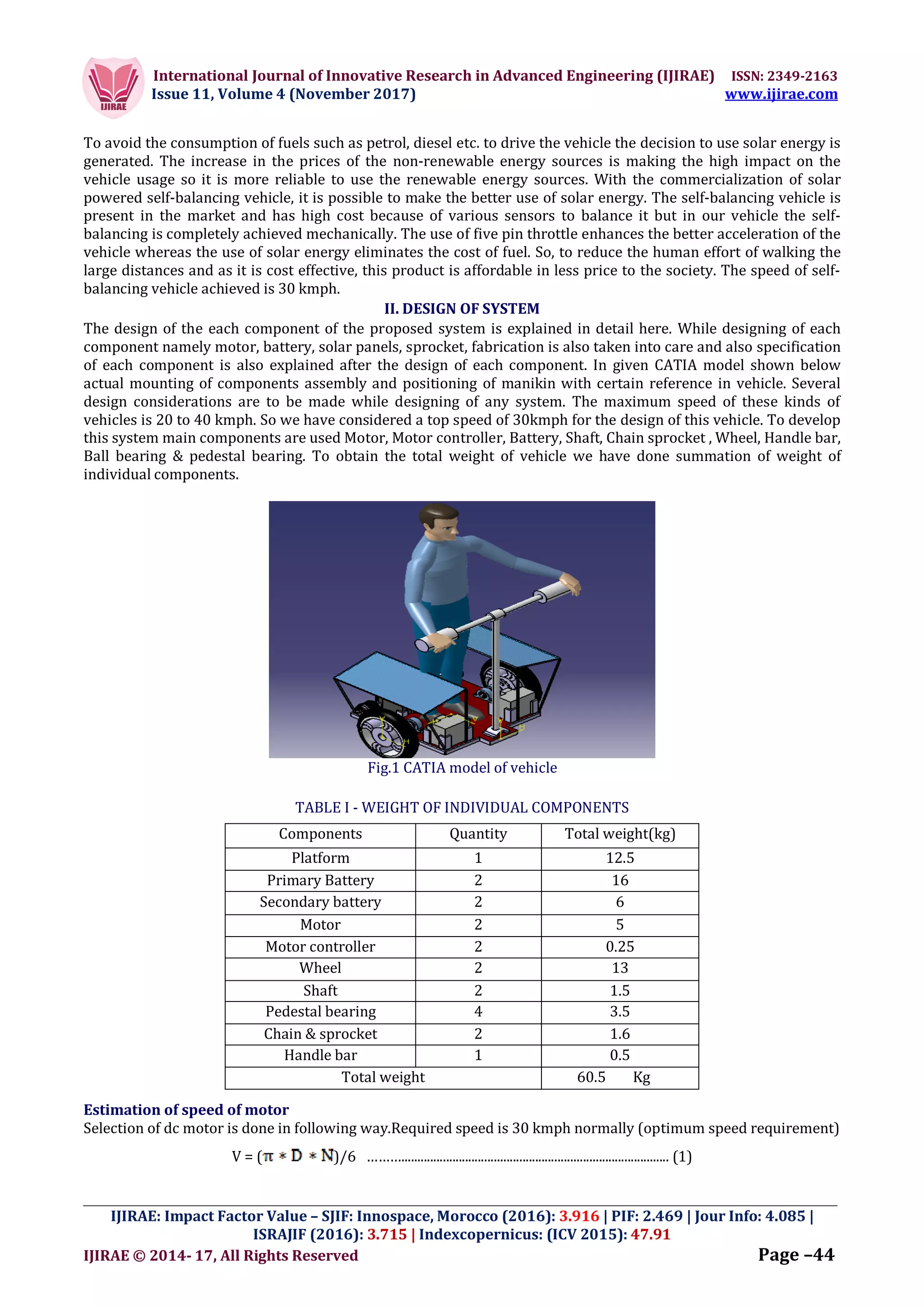 ANALYSIS OF SOLAR POWERED SELF BALANCING VEHICLE | PDF | Green Vehicles ...