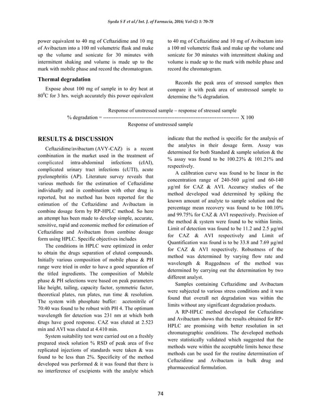 Stability indicating analytical method development and validation for estimation of Ceftazidime ...