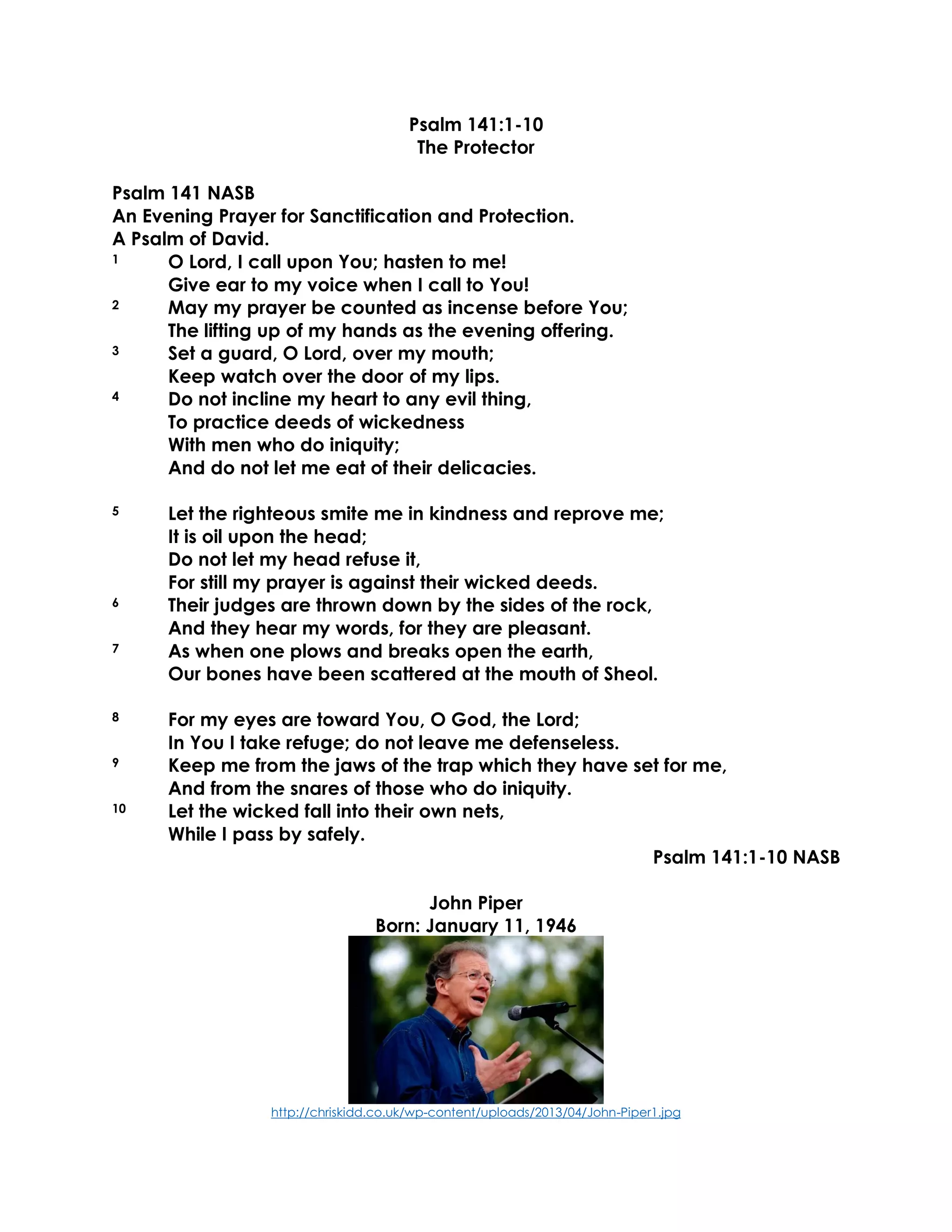 08-20-17, Psalm 141;1-10, The Protector | PDF