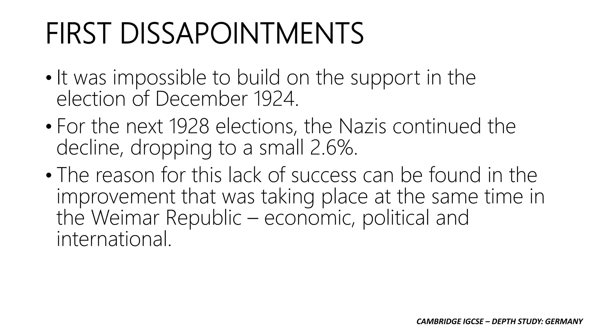 HISTORY IGCSE CONTENT - 20TH CENTURY OPTION - DEPTH STUDY GERMANY ...