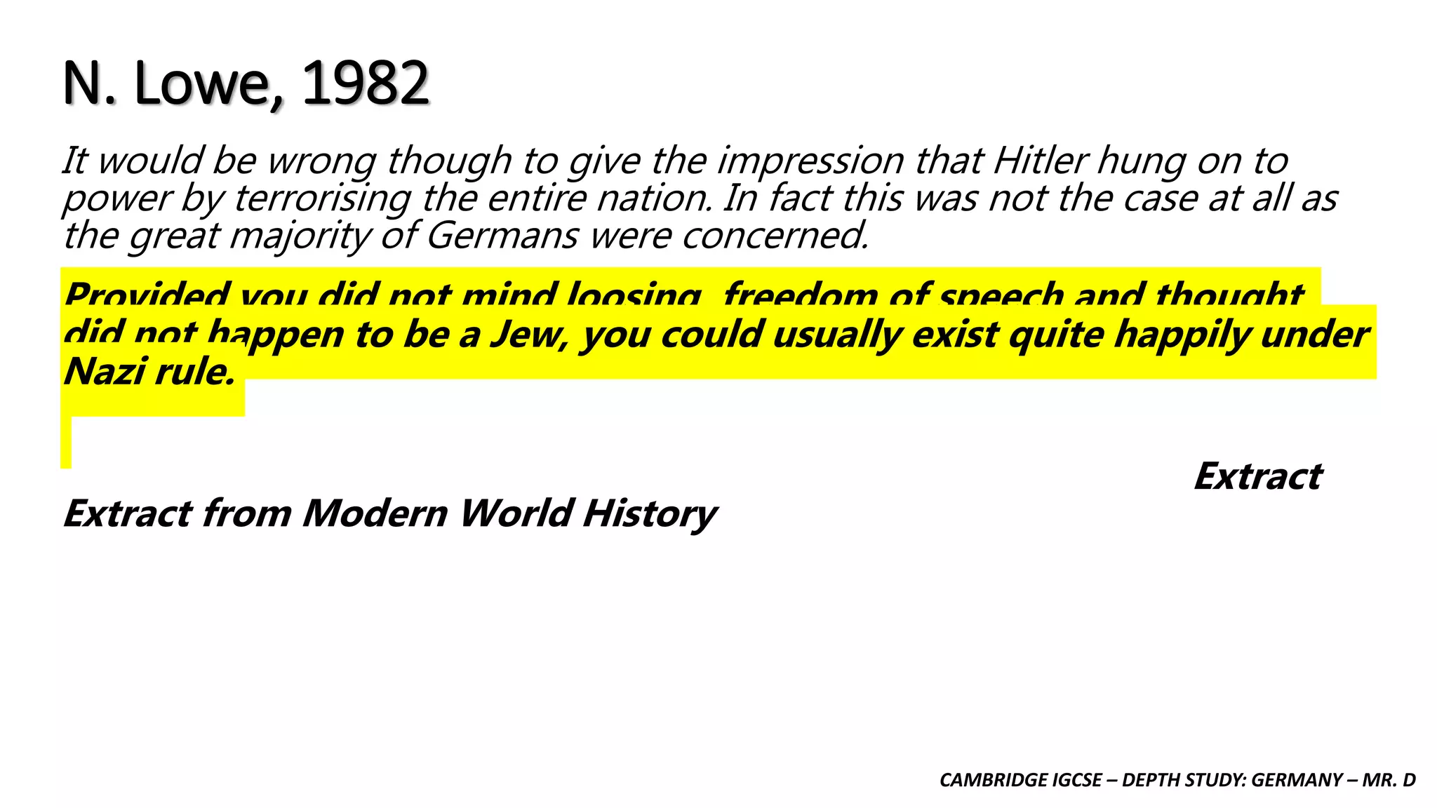 HISTORY IGCSE CONTENT - 20TH CENTURY OPTION - DEPTH STUDY GERMANY: THE ...