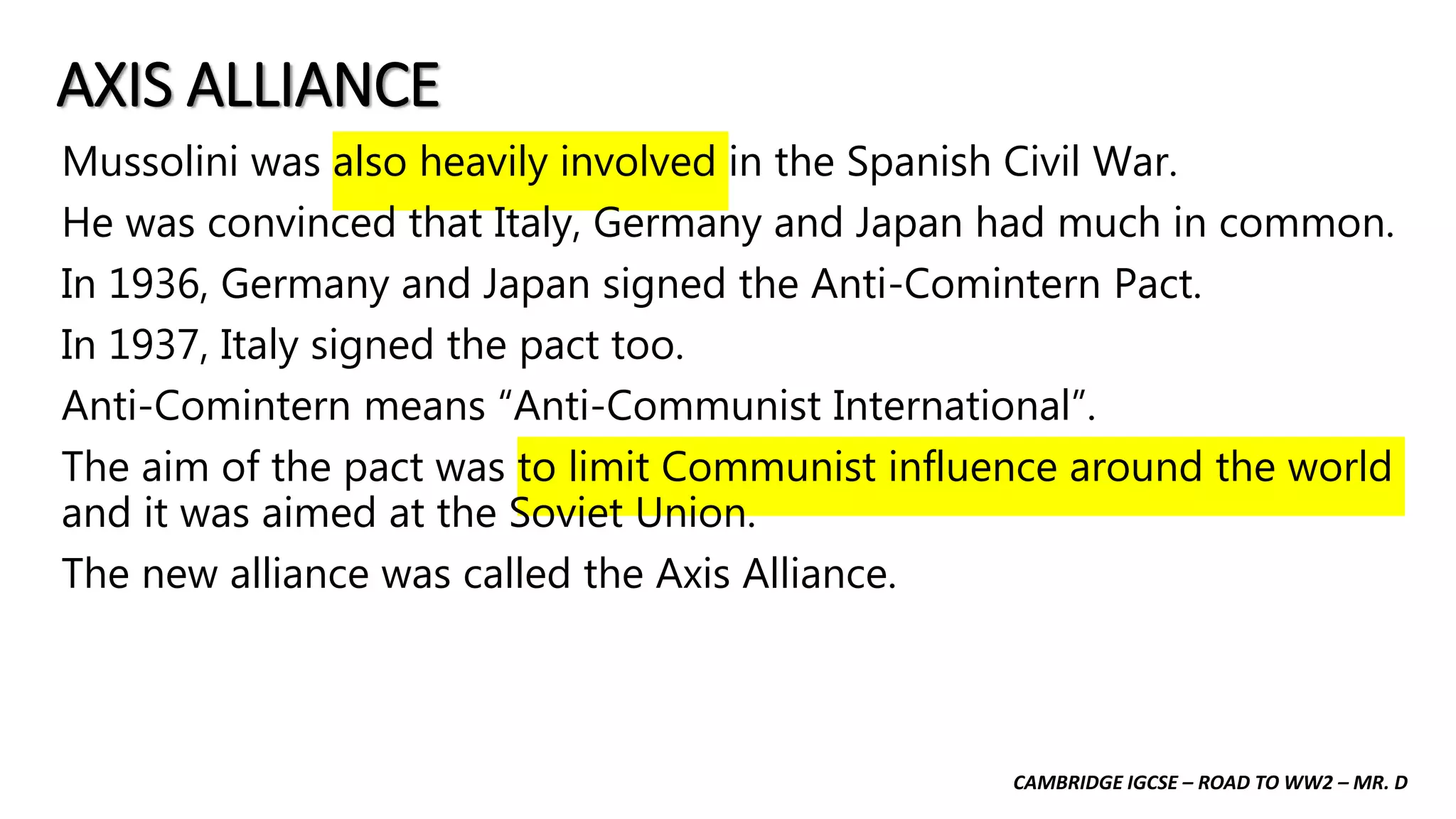 HISTORY IGCSE CONTENT - 20TH CENTURY OPTION - THE ROAD TO WW2 ...