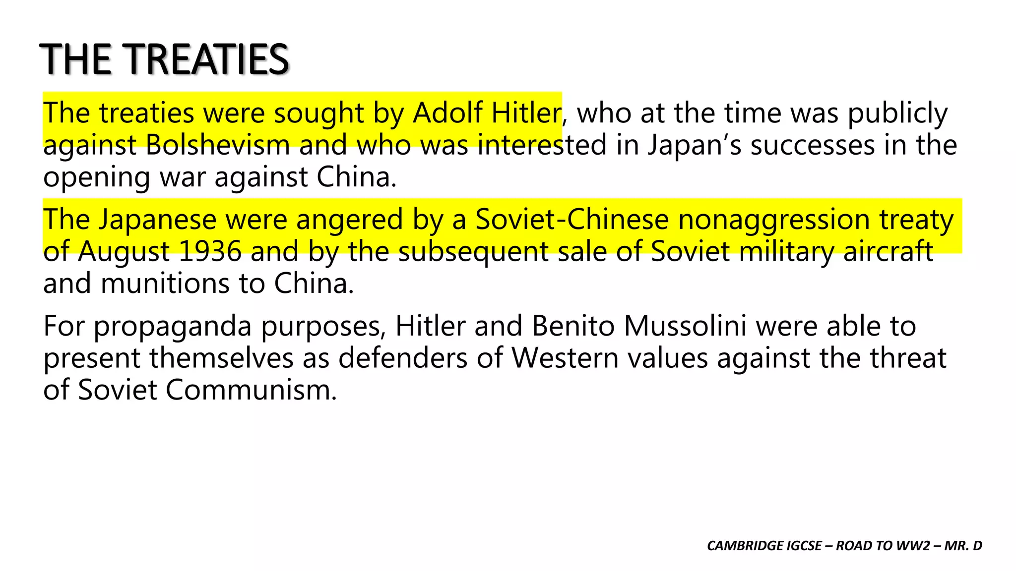 HISTORY IGCSE CONTENT - 20TH CENTURY OPTION - THE ROAD TO WW2 ...