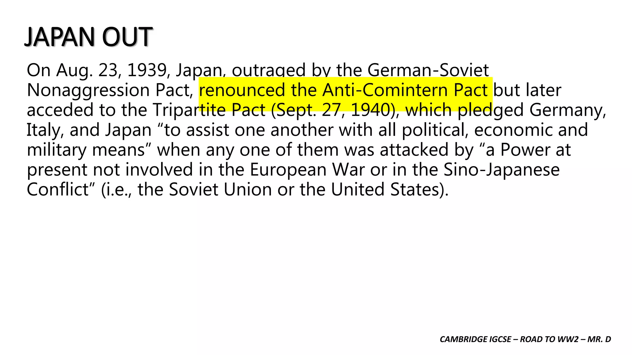 HISTORY IGCSE CONTENT - 20TH CENTURY OPTION - THE ROAD TO WW2 ...