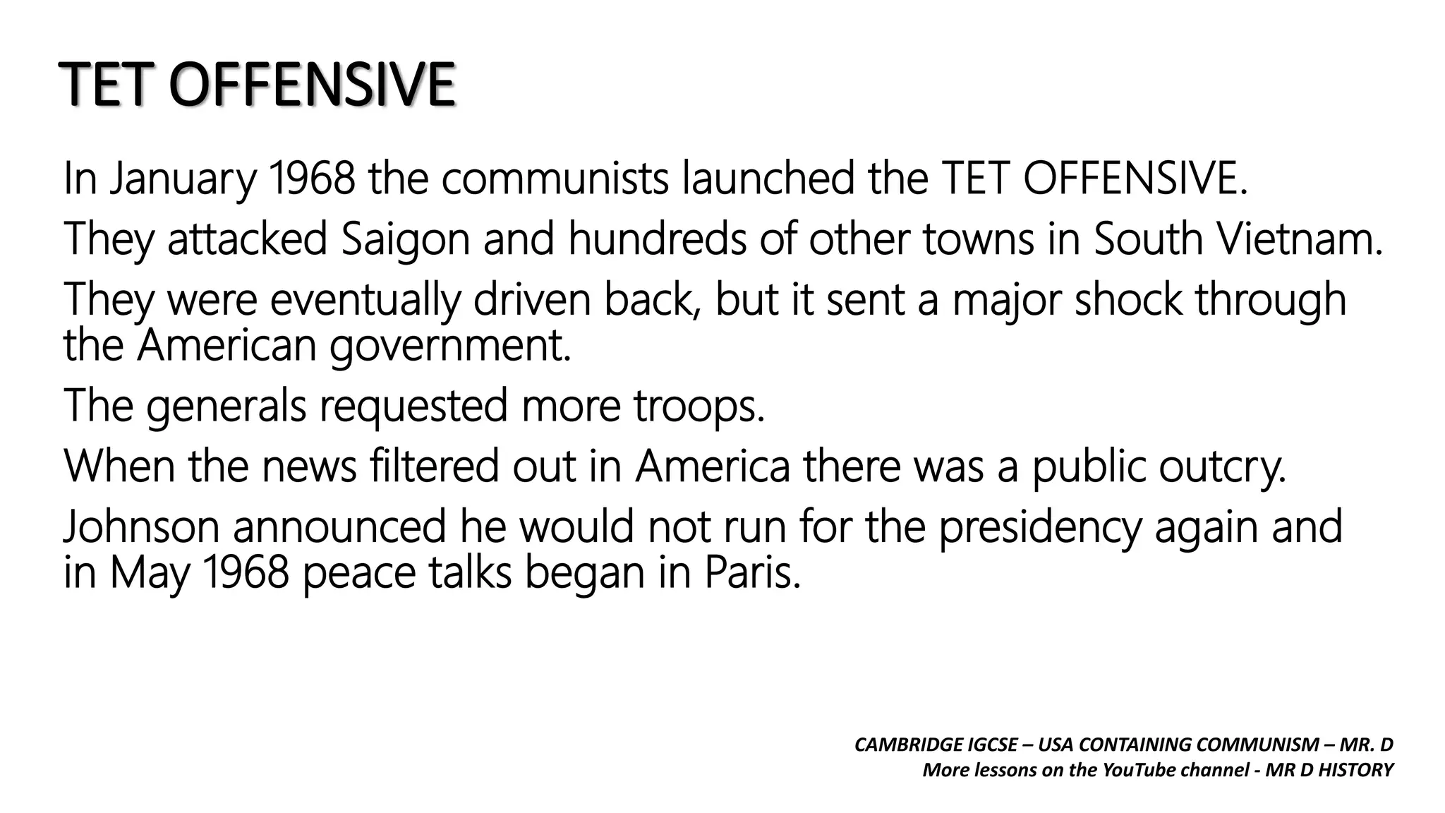 HISTORY IGCSE CONTENT - 20TH CENTURY OPTION - USA CONTAINING COMMUNISM ...