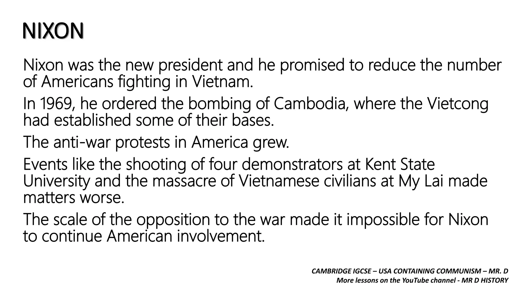 HISTORY IGCSE CONTENT - 20TH CENTURY OPTION - USA CONTAINING COMMUNISM ...