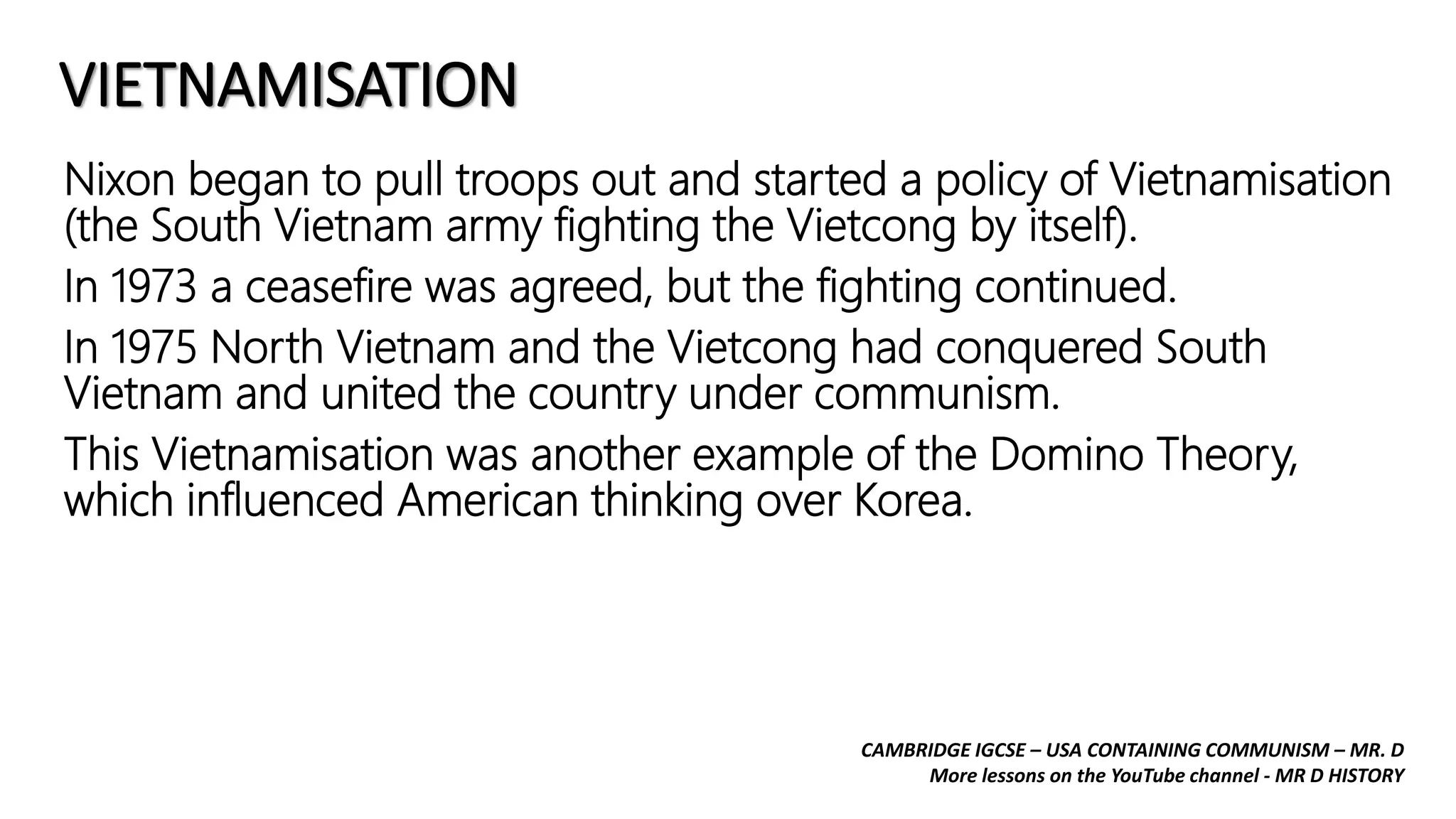 HISTORY IGCSE CONTENT - 20TH CENTURY OPTION - USA CONTAINING COMMUNISM ...