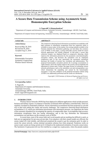 A Secure Data Transmission Scheme using Asymmetric Semi-Homomorphic Encryption Scheme | PDF ...