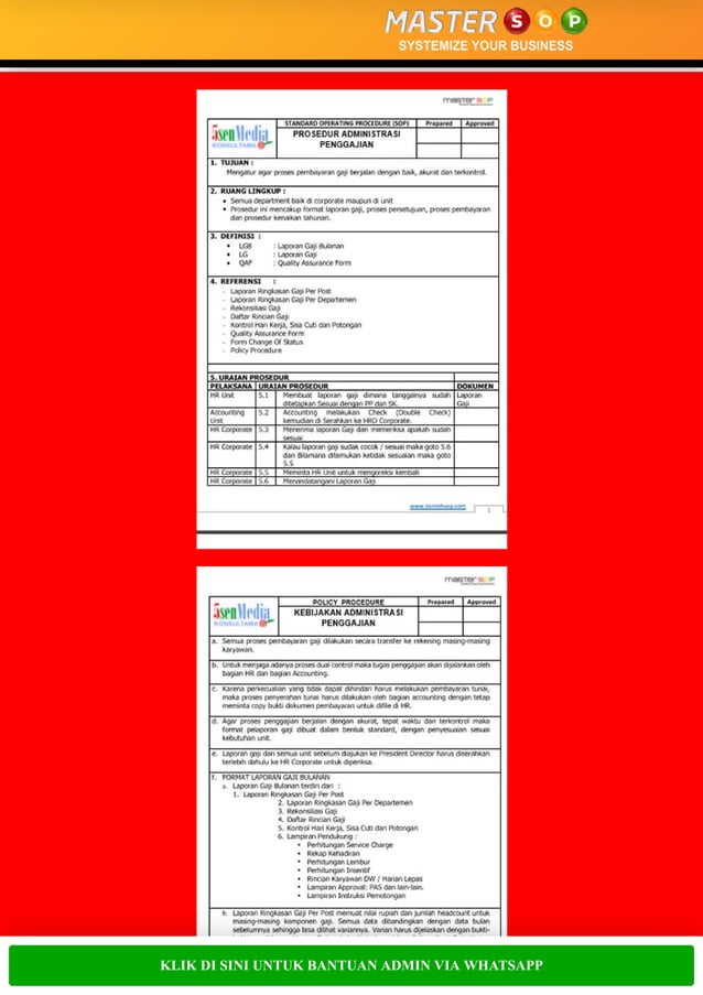 #08. SOP Admin Penggajian - Master SOP | PDF