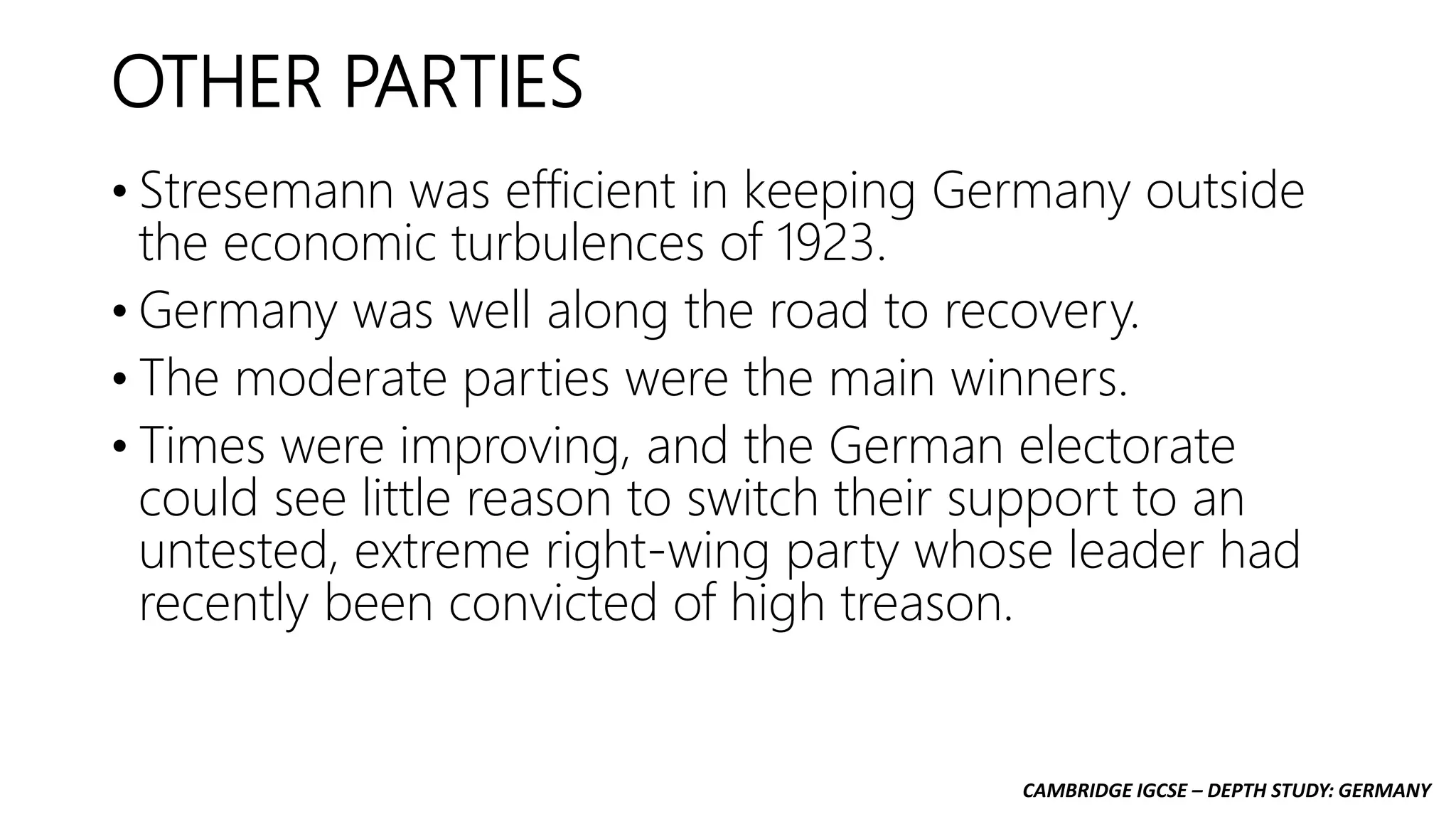 DEPTH STUDY GERMANY: NAZI'S LITTLE SUCCESS AND FAILURE BEFORE 1930 | PPT