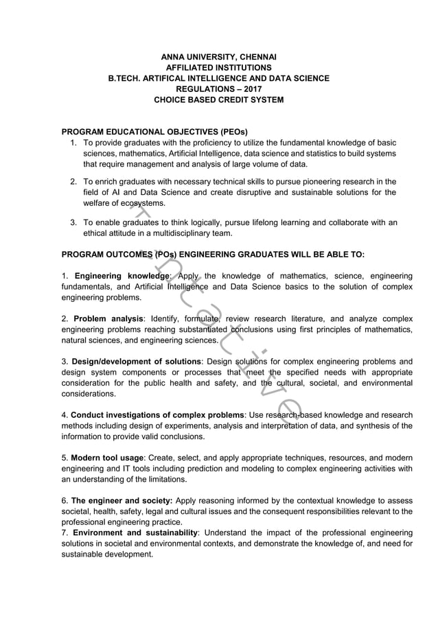 Sept 6 2021 BTech Artificial Intelligence and Data Science curriculum | PDF | Education