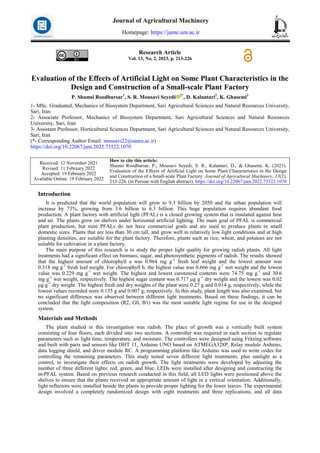 Evaluation of the Effects of Artificial Light on Some Plant ...