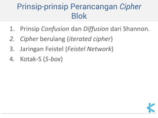 Kriptografi - Prinsip Perancangan Cipher Blok | PDF