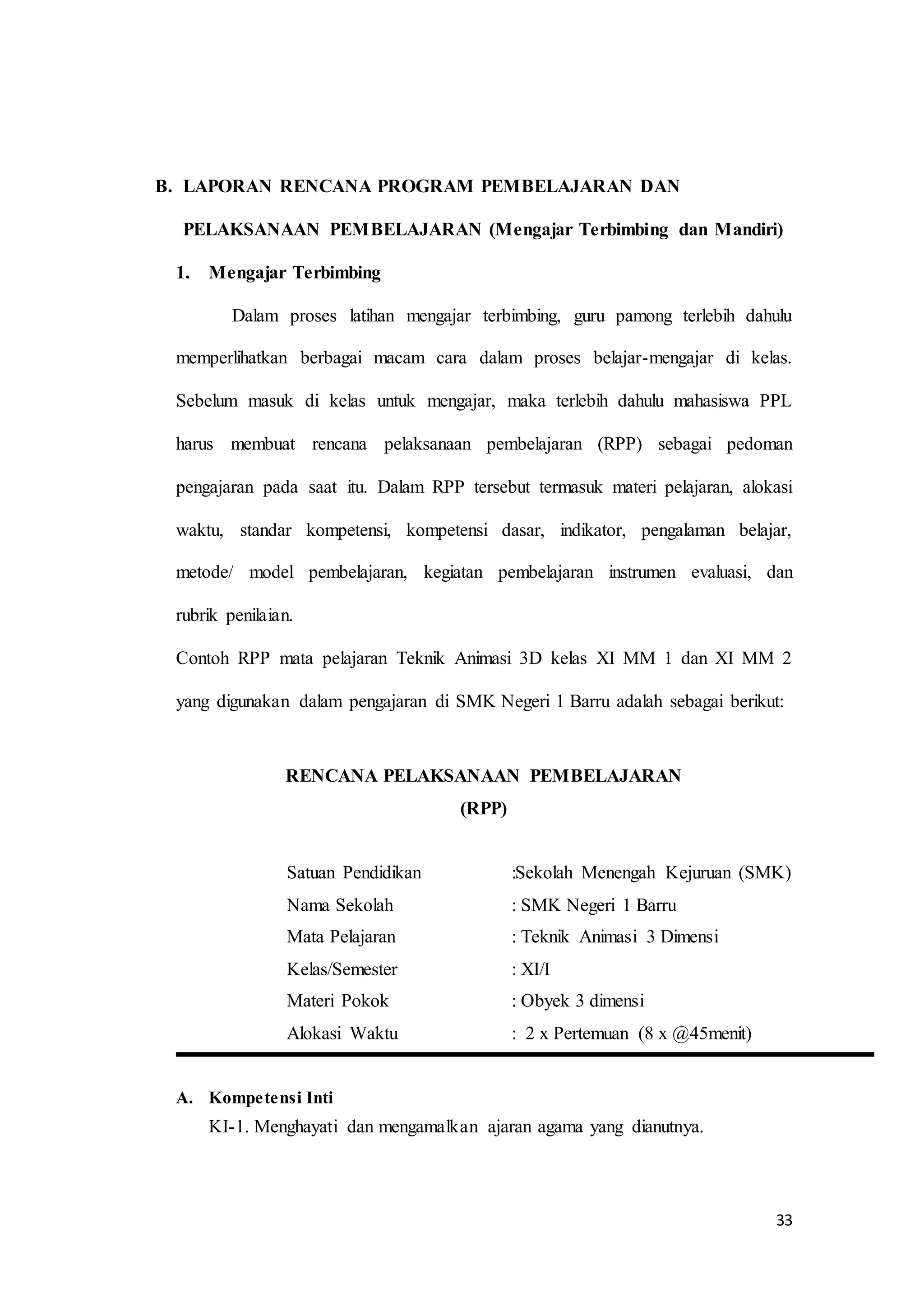 08 bab ii b. laporan rencana program pembelajaran dan pelaksanaan ...