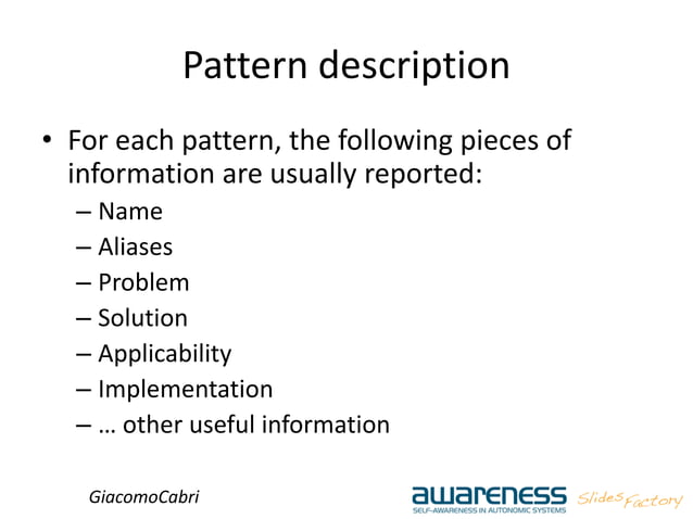 Academic Course: 08 Pattern-based design of autonomic systems | PPT