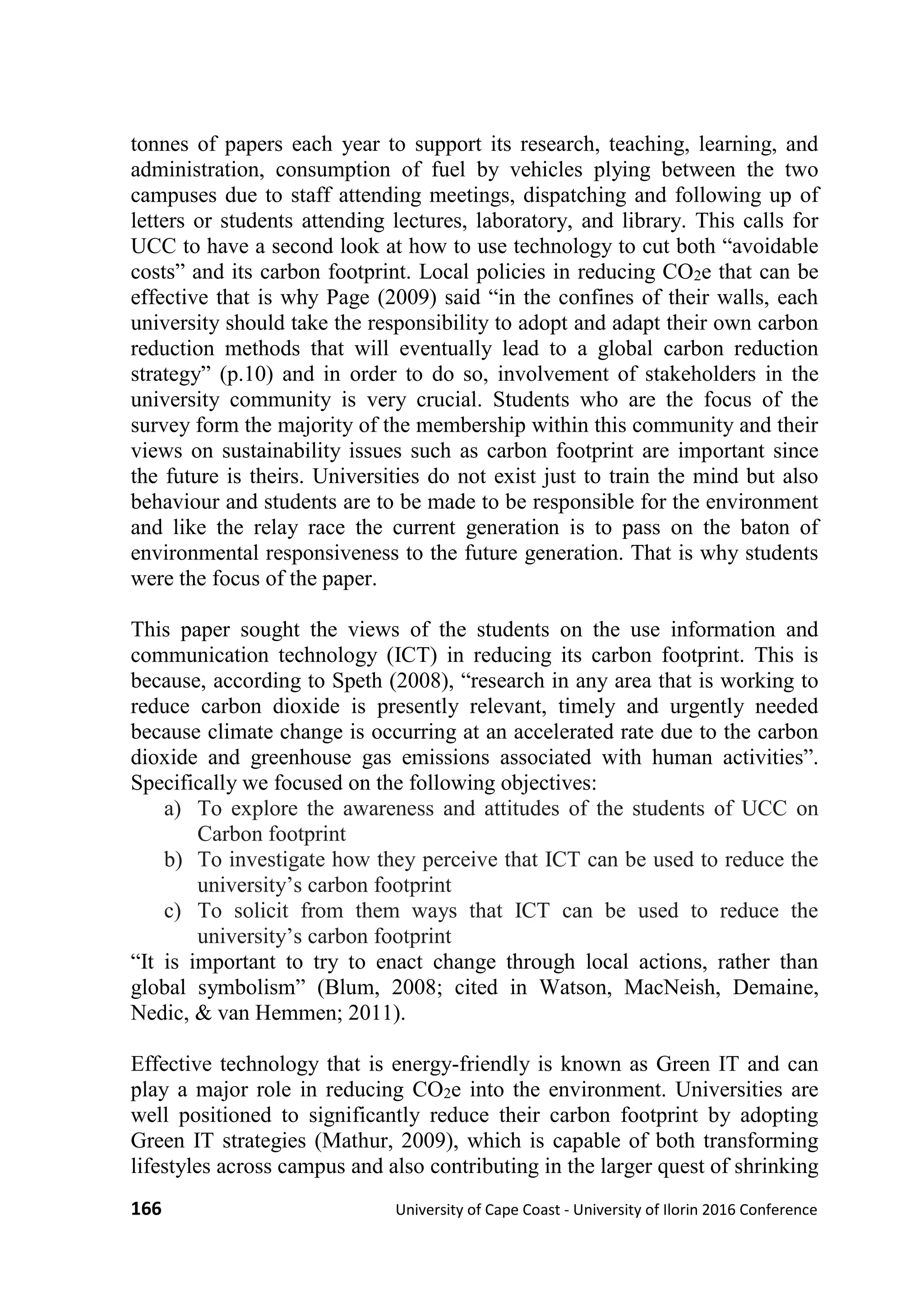 The use of ict in reducing carbon footprint in ghanaian universities ...