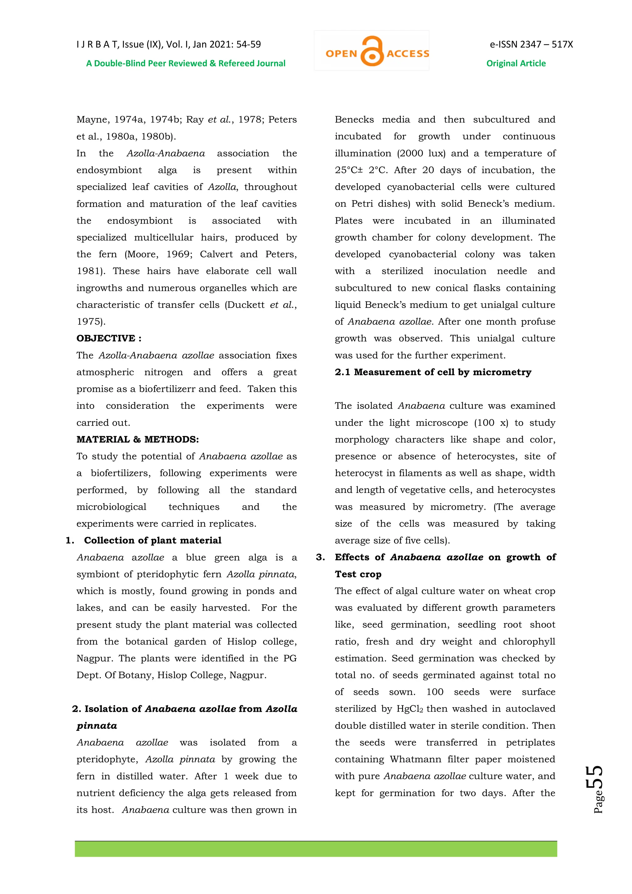ANABAENA AZOLLAE CULTURE WATER, A SOURCE FOR BIOREMEDIATION | PDF