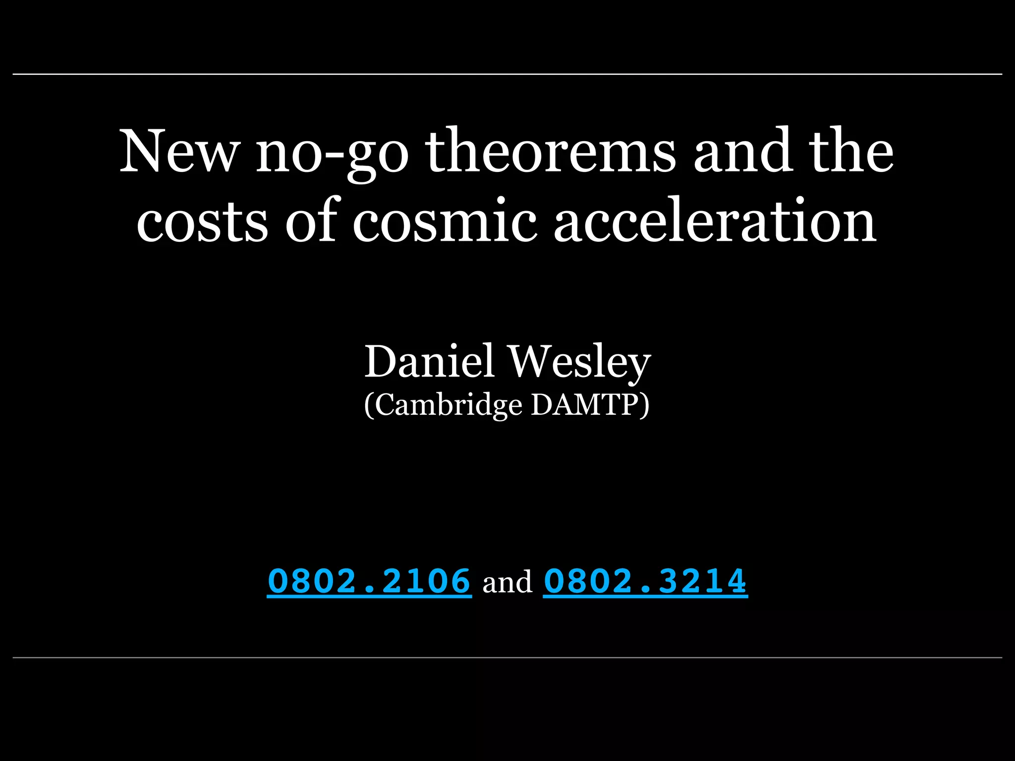 New no-go theorems and the costs of cosmic acceleration | PDF