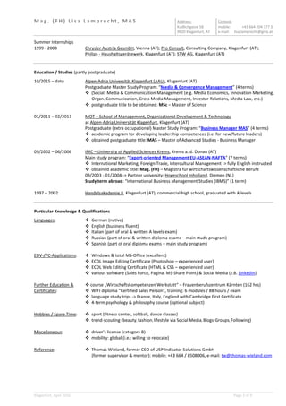 CV_English_Lisa Lamprecht_April 2016 | PDF