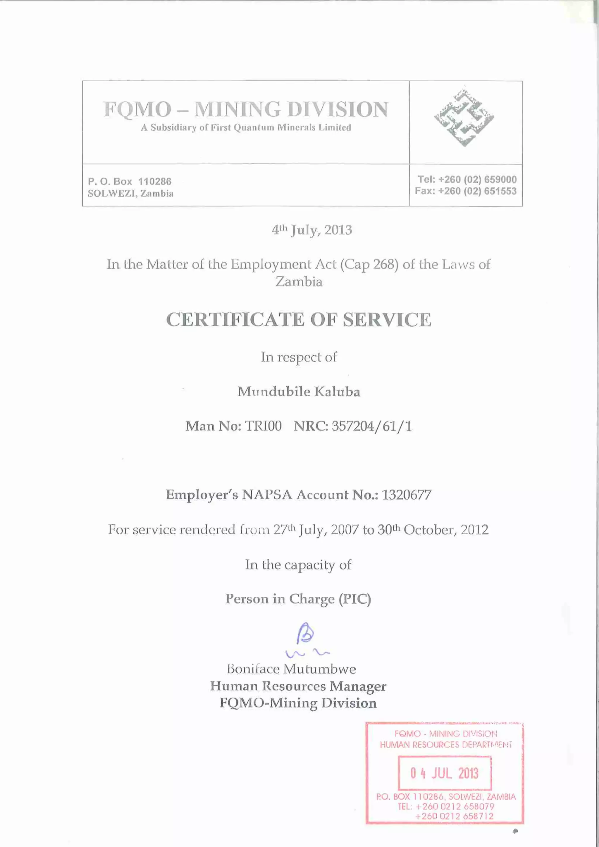 certificate of service at fqmo | PDF