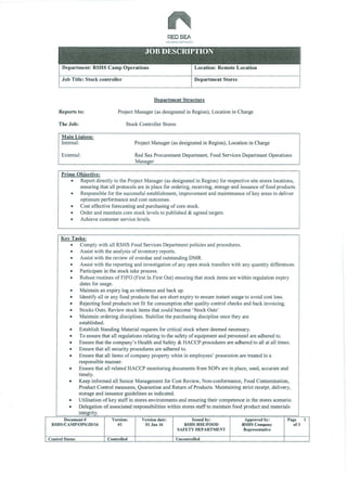 JOB DESCRIPTION STOCK CONTROLLER | PDF