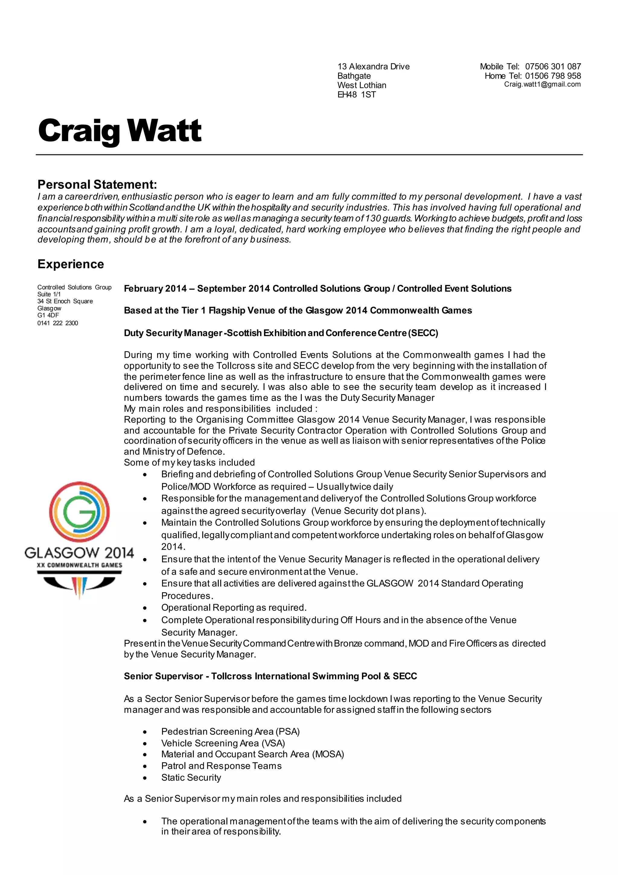 Craig Watt CV short | PDF