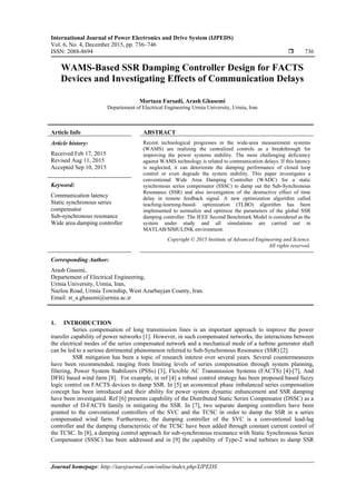 WAMS-Based SSR Damping Controller Design for FACTS Devices and Investigating Effects of ...