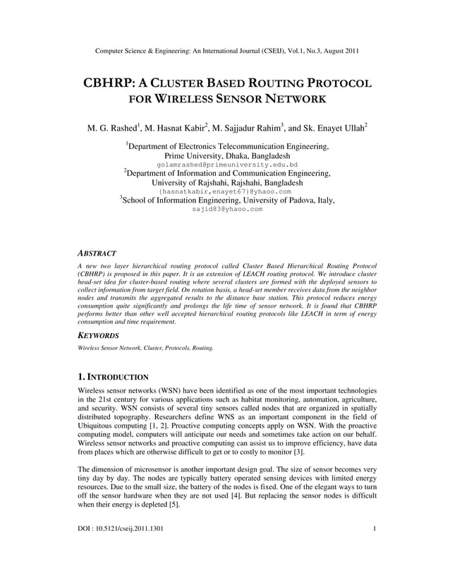 CBHRP: A Cluster Based Routing Protocol for Wireless Sensor Network | PDF