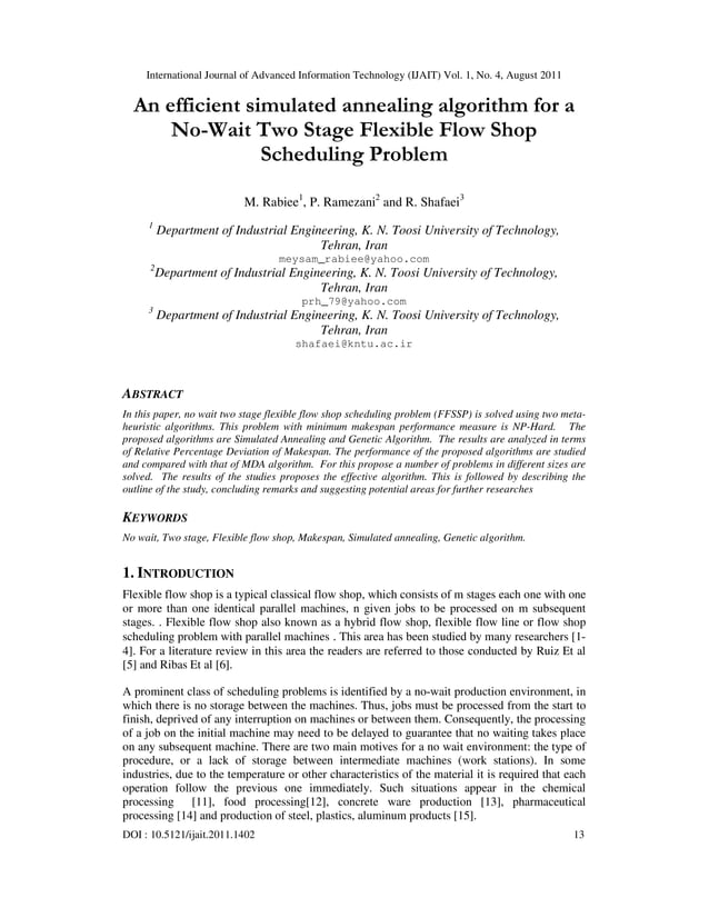 An efficient simulated annealing algorithm for a No-Wait Two Stage Flexible Flow Shop Scheduling ...