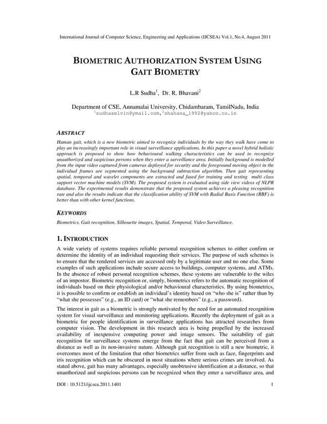 BIOMETRIC AUTHORIZATION SYSTEM USING GAIT BIOMETRY | PDF | Computing | Technology & Computing