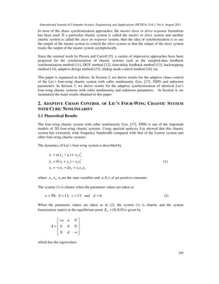 ADAPTIVE CONTROL AND SYNCHRONIZATION OF LIU’S FOUR-WING CHAOTIC SYSTEM WITH CUBIC NONLINEARITY ...