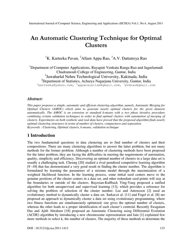 An Automatic Clustering Technique for Optimal Clusters | PDF
