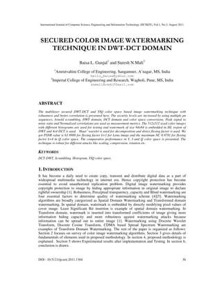 SECURED COLOR IMAGE WATERMARKING TECHNIQUE IN DWT-DCT DOMAIN | PDF
