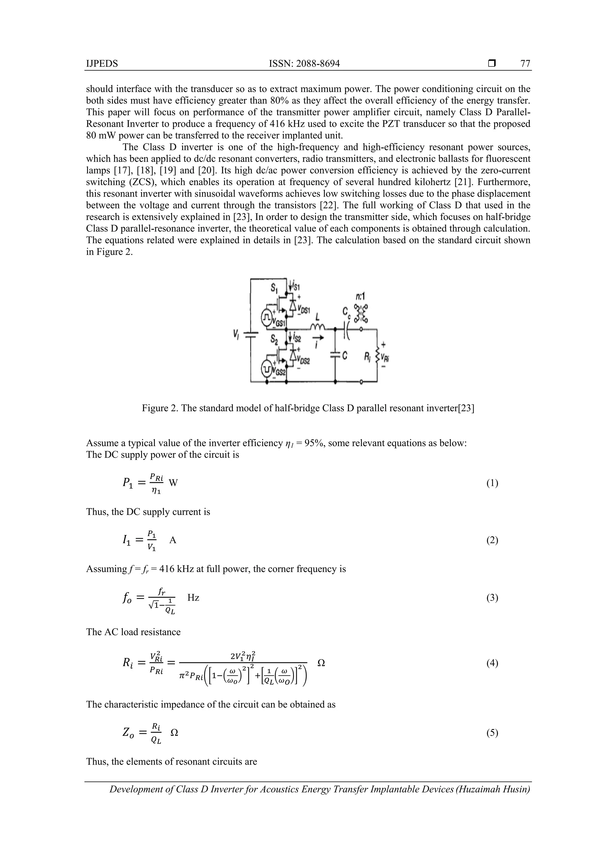 Development of Class D Inverter for Acoustics Energy Transfer ...
