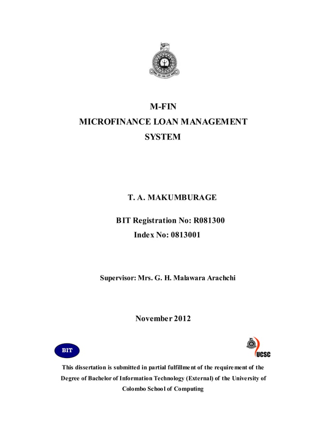 BIT (UCSC) Final Year Project - Microfinance Loan Management System | PDF