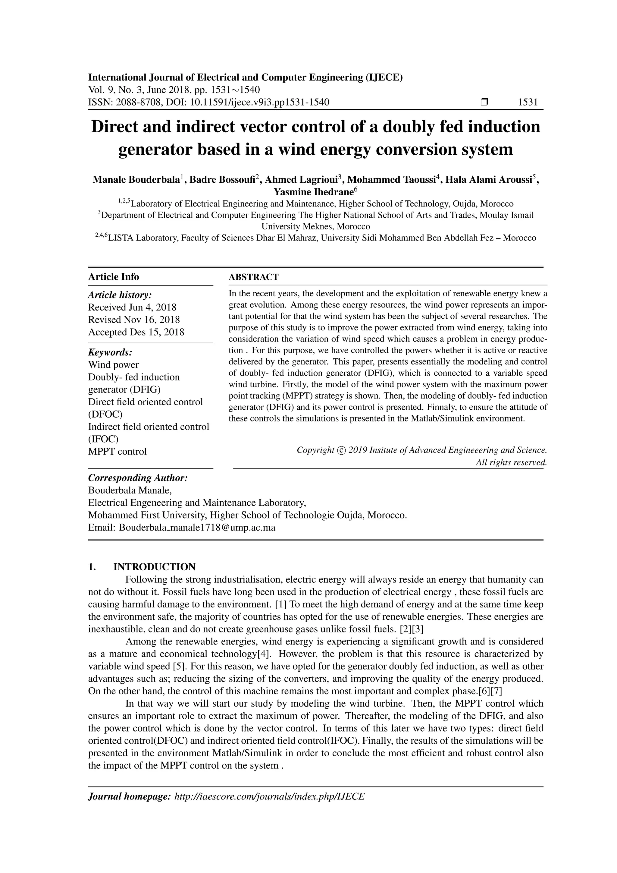 Direct And Indirect Vector Control Of A Doubly Fed Induction Generator