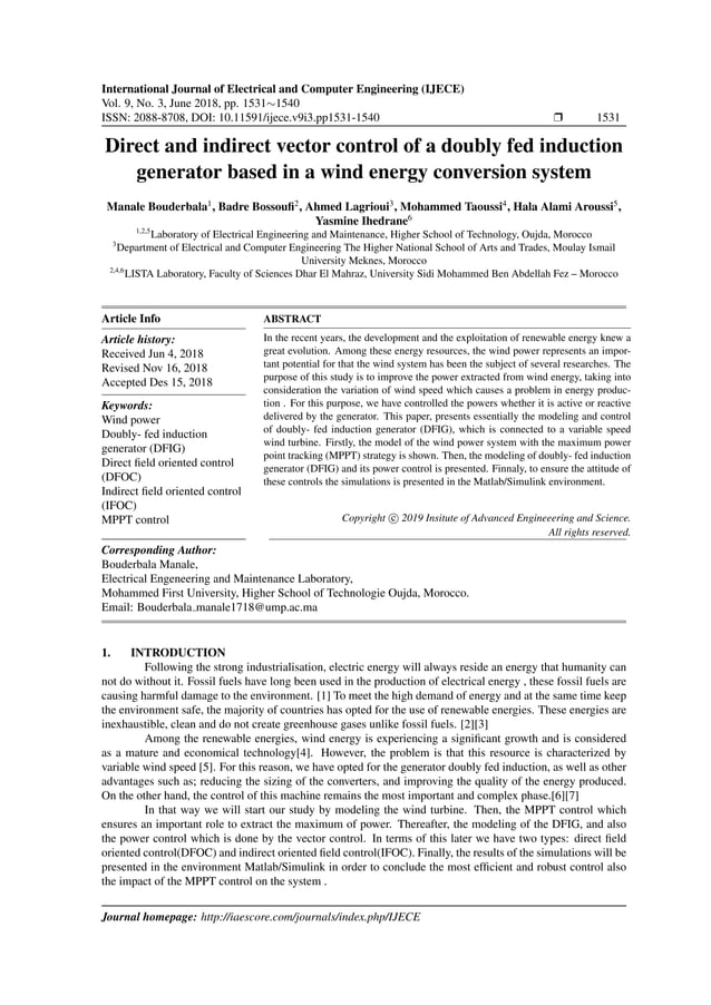 Direct And Indirect Vector Control Of A Doubly Fed Induction Generator Based In A Wind Energy