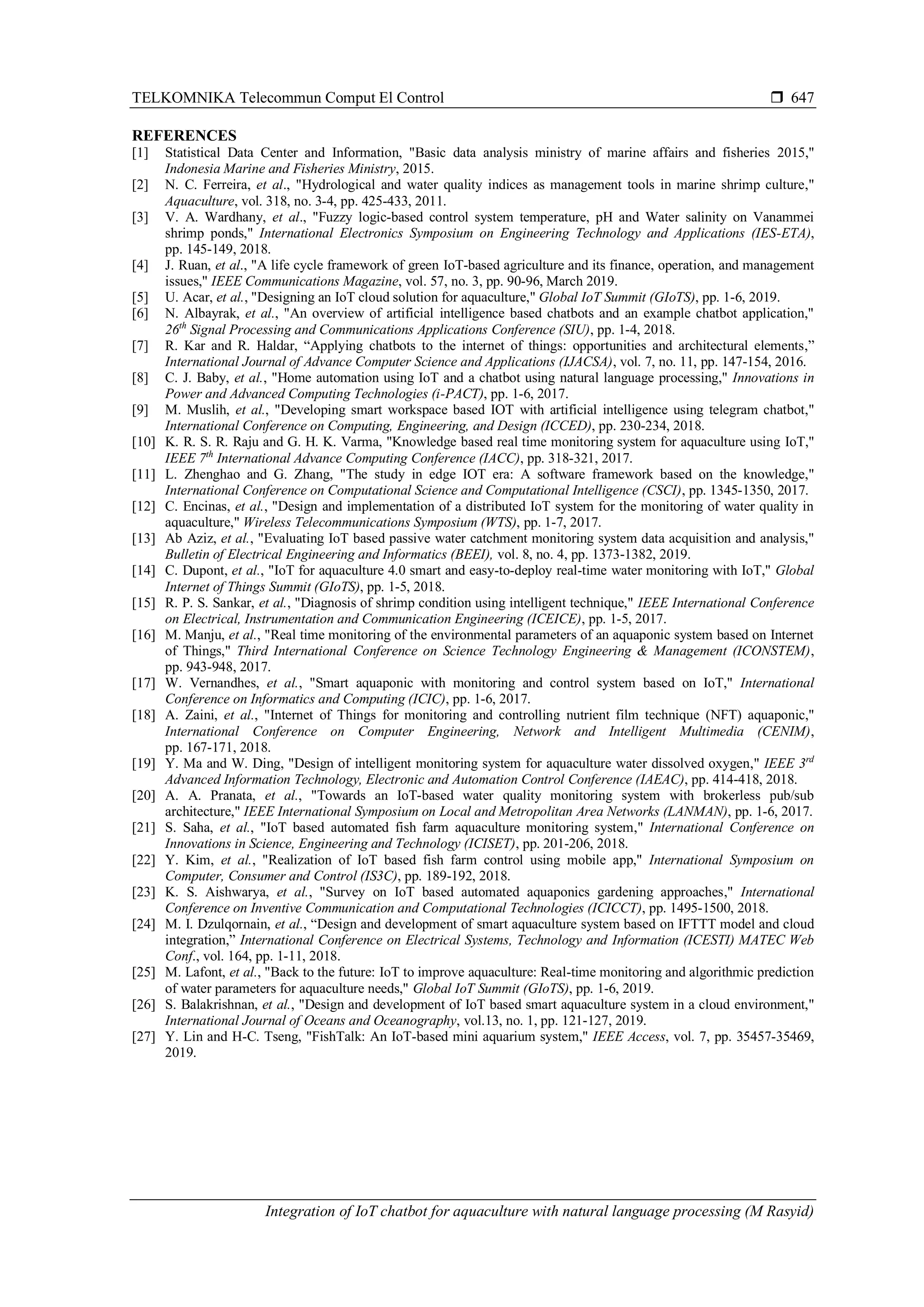 Integration of IoT and chatbot for aquaculture with natural language ...