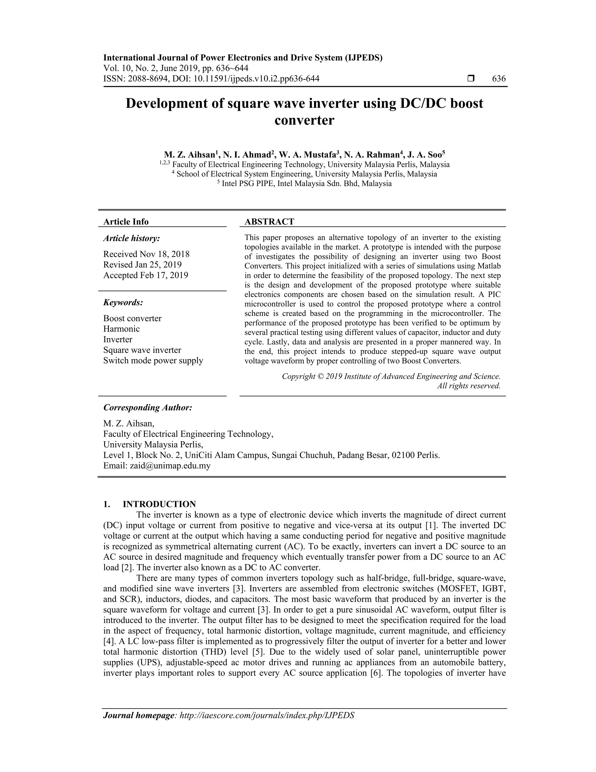 Development of square wave inverter using DC/DC boost converter | PDF