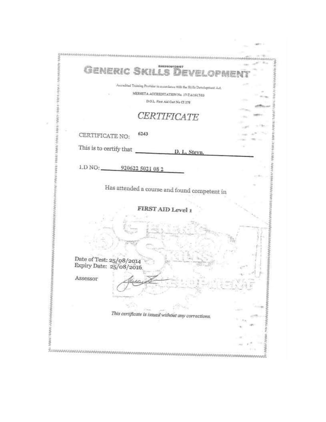 First Aid Level 1 Certificate | DOCX