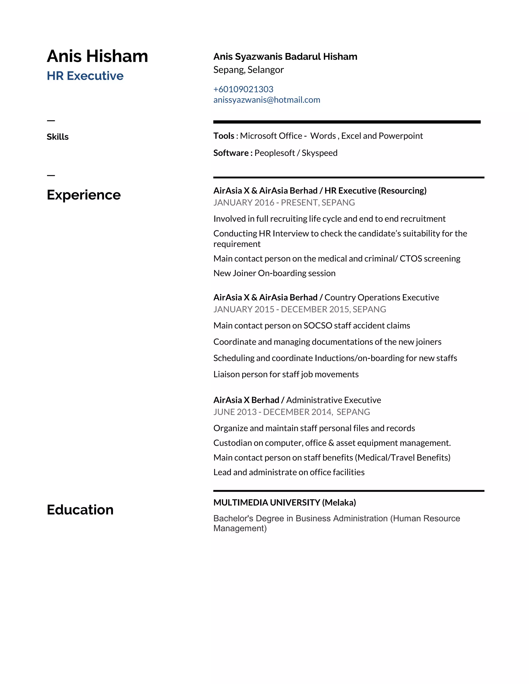 Resume_Anis Hisham | PDF