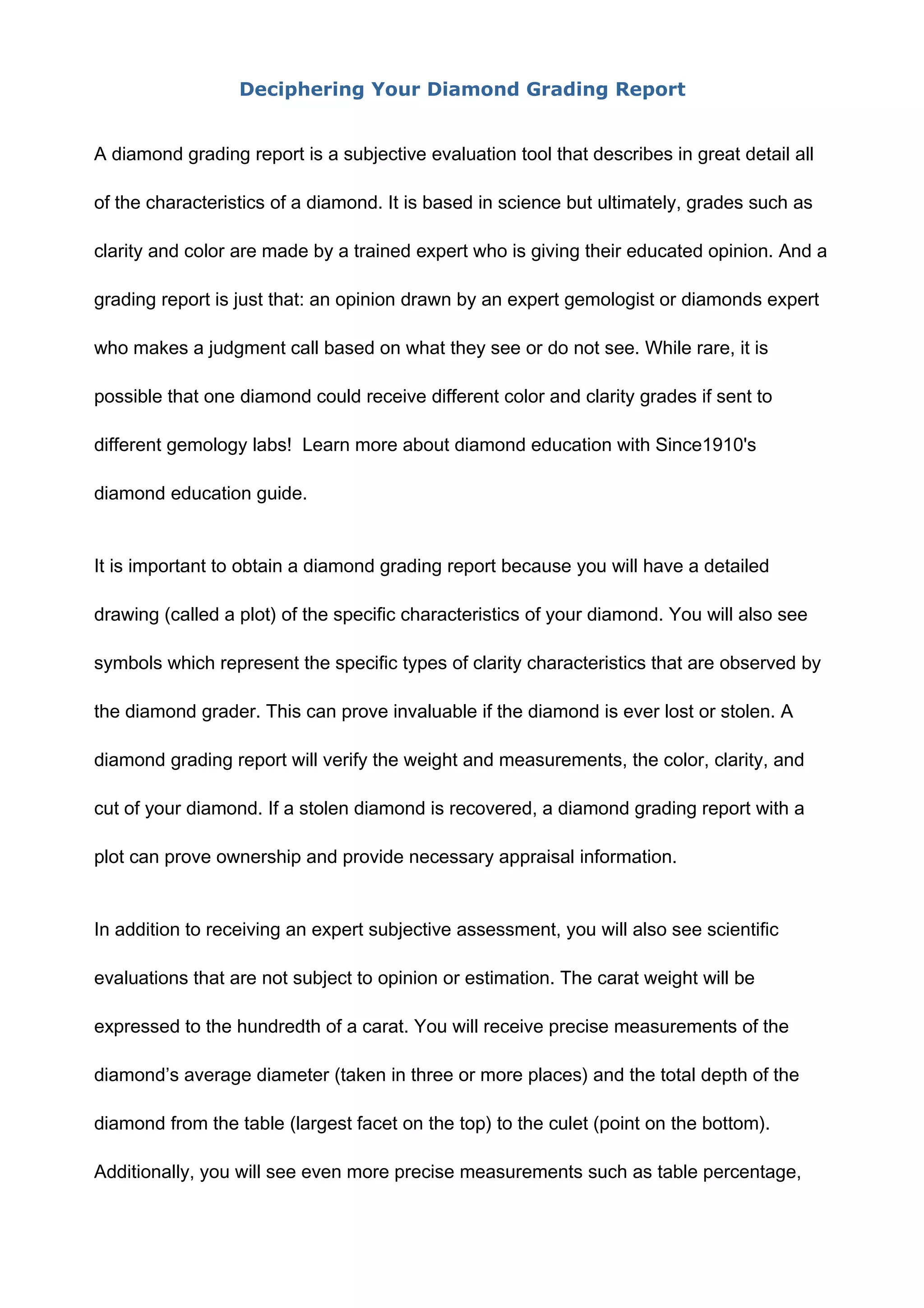 deciphering your diamond grading report | DOC