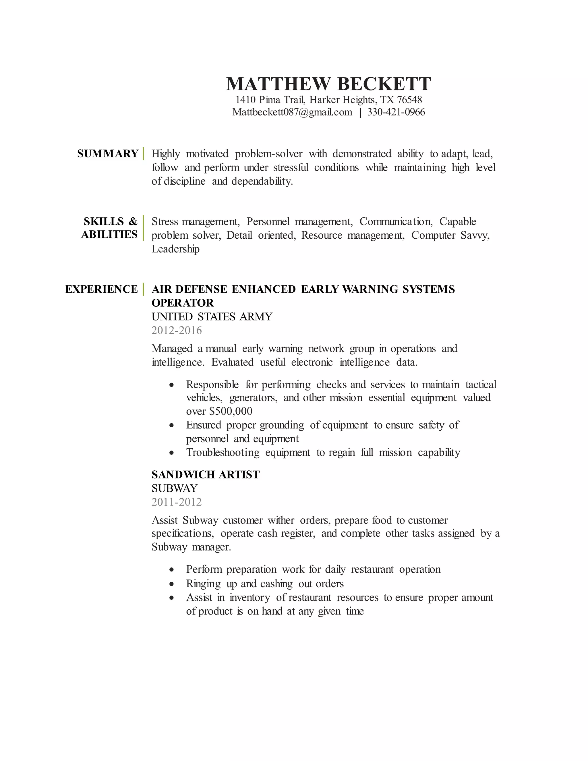 Matthew Beckett Resume | DOCX