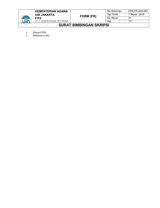 081 form surat bimbingan skripsi jurusan pai | PDF