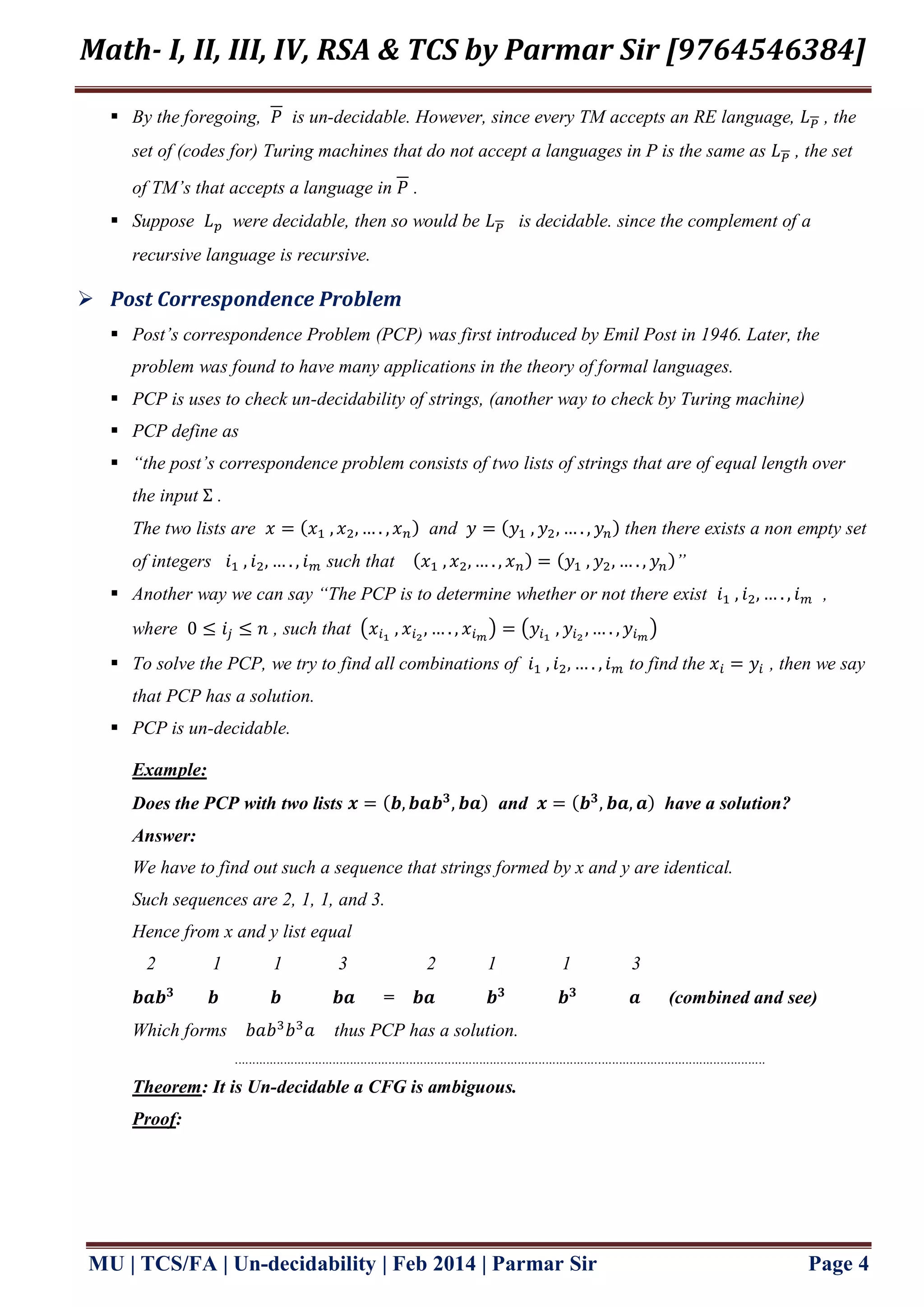 Theory of Computer Science - Post Correspondence Problem | PDF