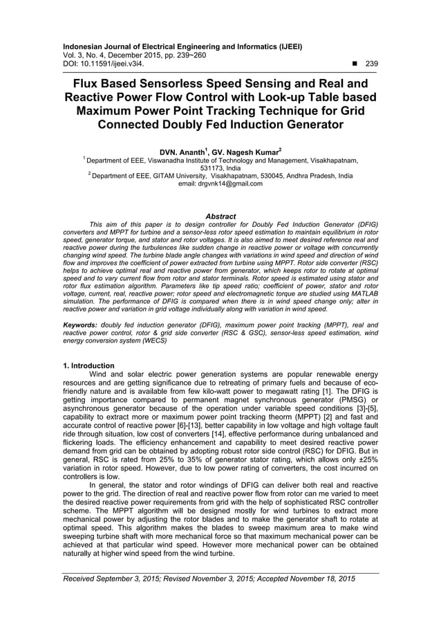 Flux Based Sensorless Speed Sensing and Real and Reactive Power Flow Control with Look-up Table ...