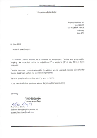 Property Like Home Reference Letter | PDF