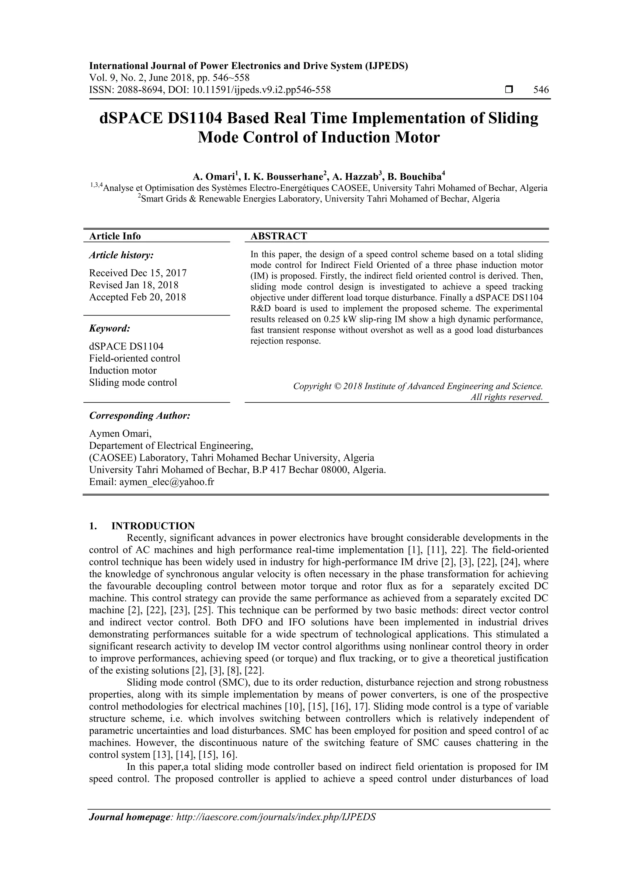 dSPACE DS1104 Based Real Time Implementation of Sliding Mode Control of Induction Motor | PDF