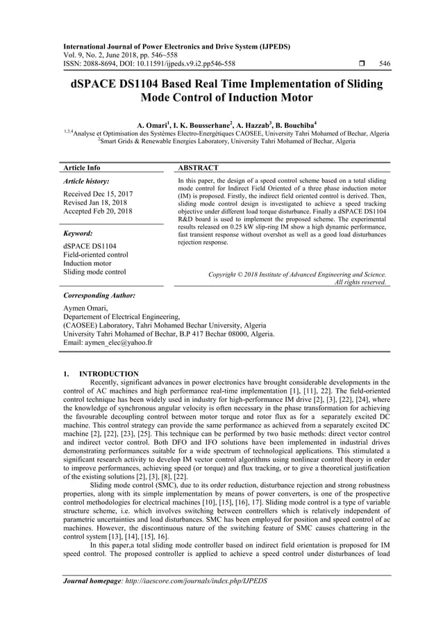 dSPACE DS1104 Based Real Time Implementation of Sliding Mode Control of Induction Motor | PDF ...