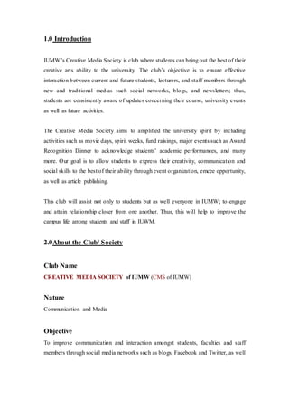 Proposal of IUMW Creative Media Society | PDF | Free Download